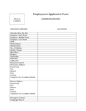 Fillable Online EMPLOYMENT APPLICATION FORM Personal Details Name Fax ...