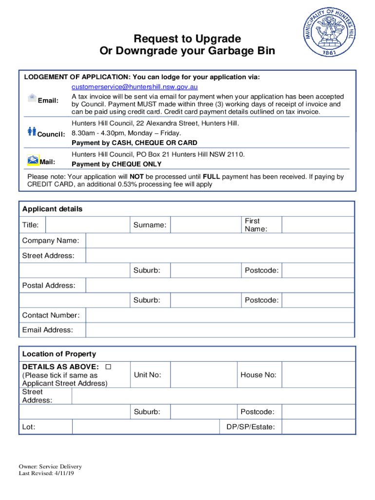 Fillable Online Request to Upgrade Or Downgrade your Garbage Bin Fax ...