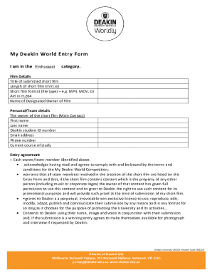 Fillable Online blogs deakin edu My Deakin World Entry Form Fax Email ...