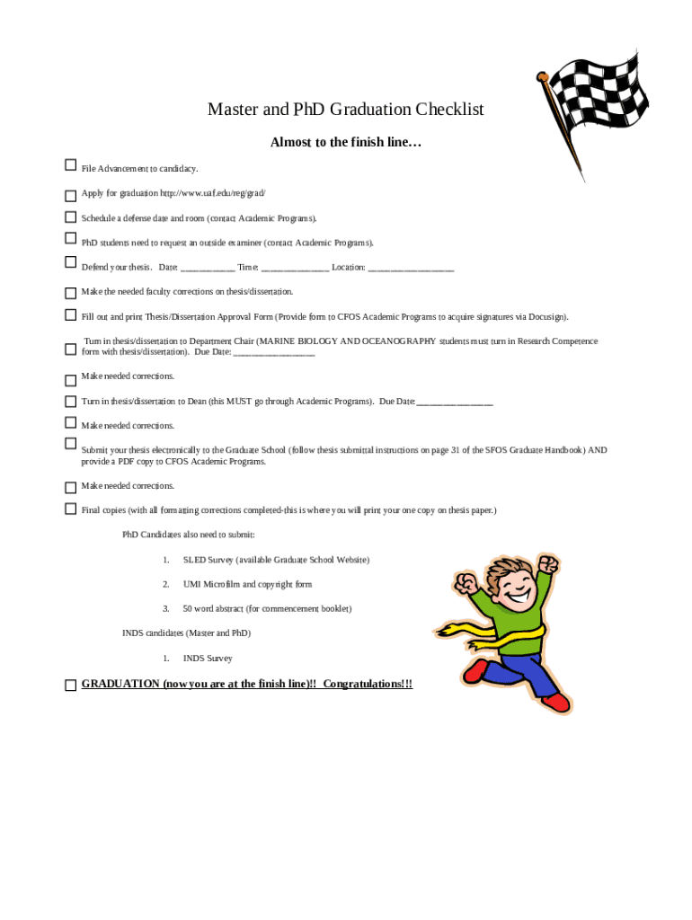 Master and PhD Graduation Checklist Doc Template | pdfFiller