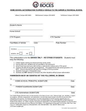 Fillable Online Authorization to Drive - From Home School Fax Email ...