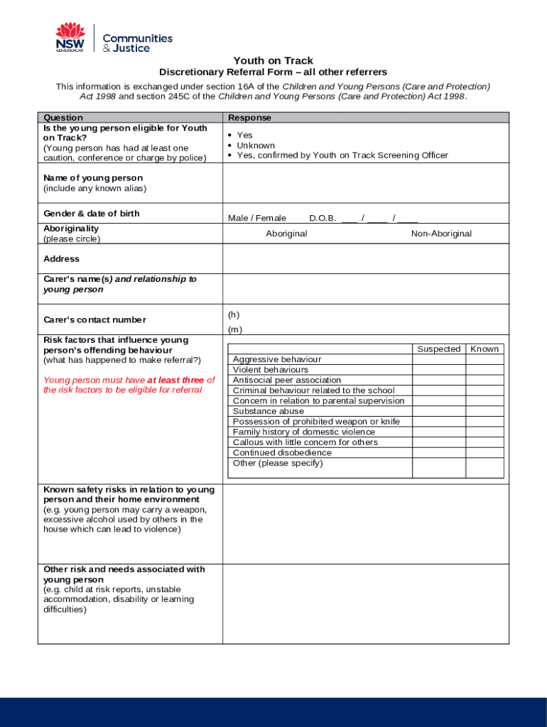 Youth on Track Discretionary Referral Doc Template | pdfFiller