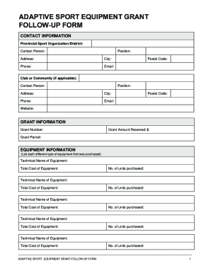 Fillable Online adaptive sport equipment grant - follow-up form Fax ...