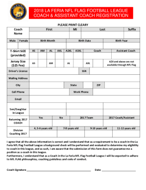 Fillable Online City of La Feria - NFL Flag Football Registration ...