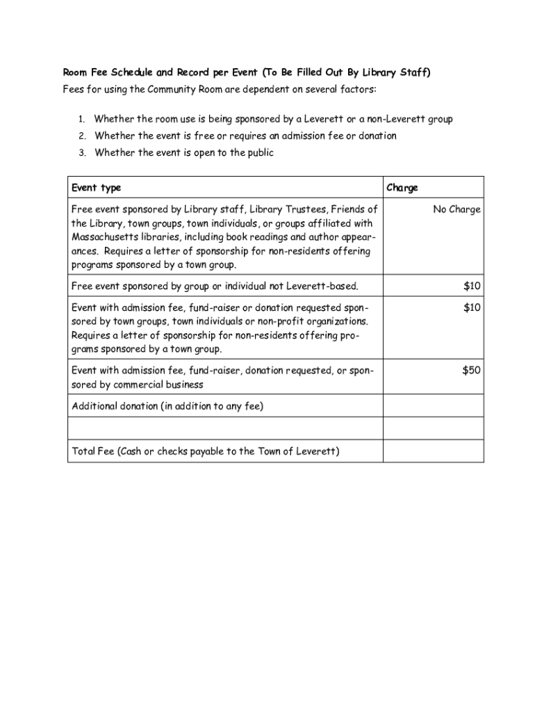 Fillable Online Room Fee Schedule and Record per Event (To Be Filled ...