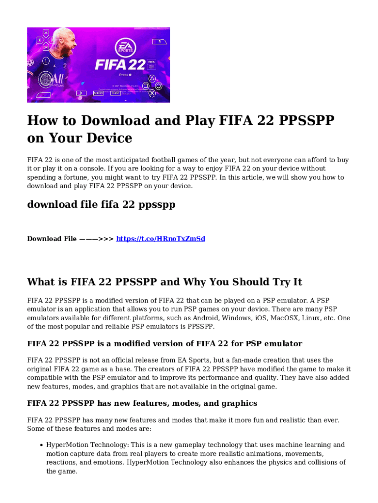 Fillable Online How to Download and Play FIFA 22 PPSSPP on Your Device ...