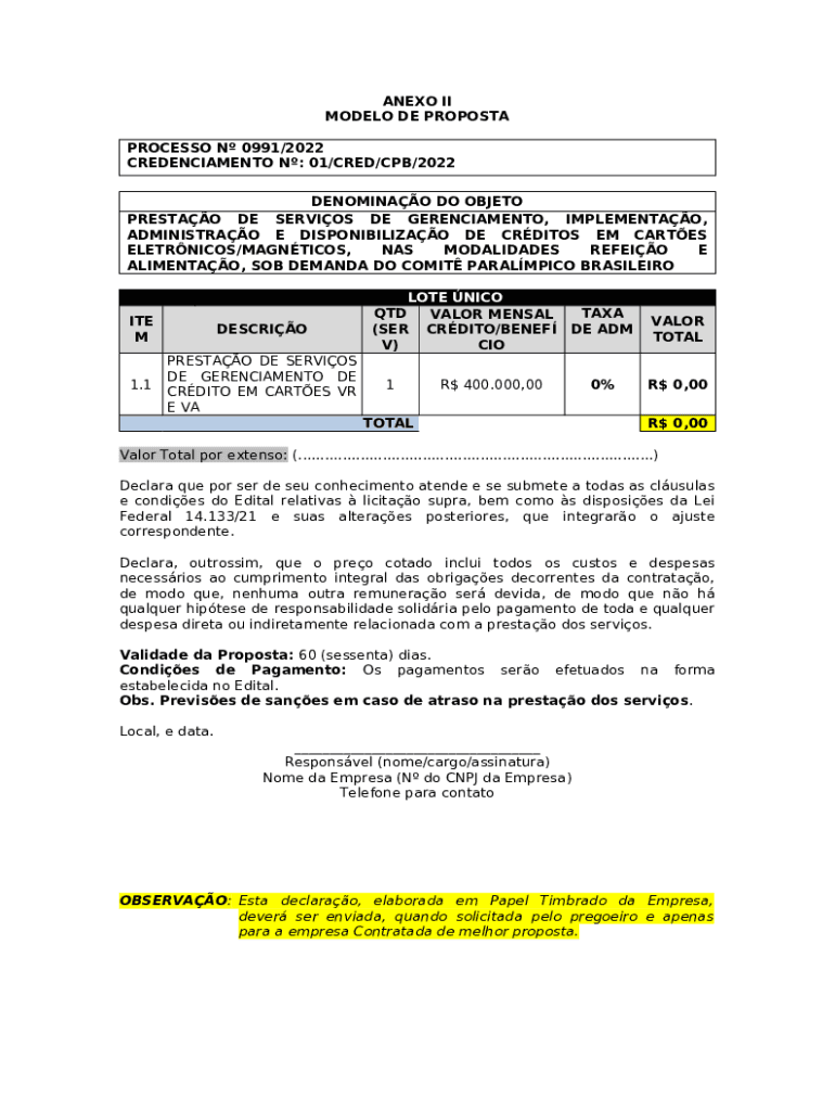 MODELO DE PROPOSTA - cpb org Doc Template | pdfFiller
