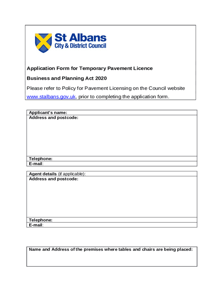Application for Pavement Licence Please refer to ... Doc Template ...