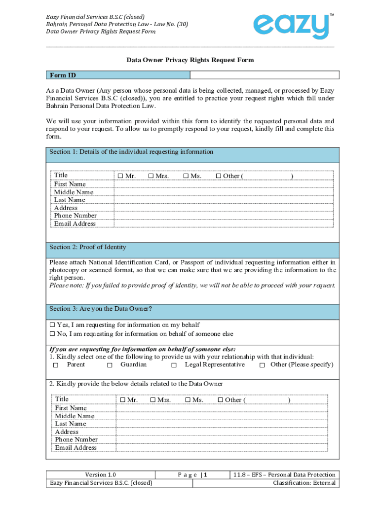 Fillable Online 11.7 - EFS - Data Owner Privacy Rights Request Form ...