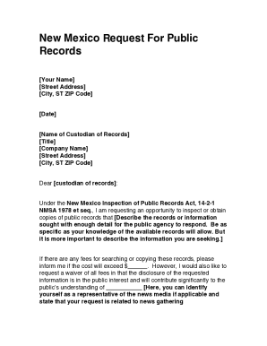 Fillable Online New Mexico Sample FOIA Request Fax Email Print - pdfFiller