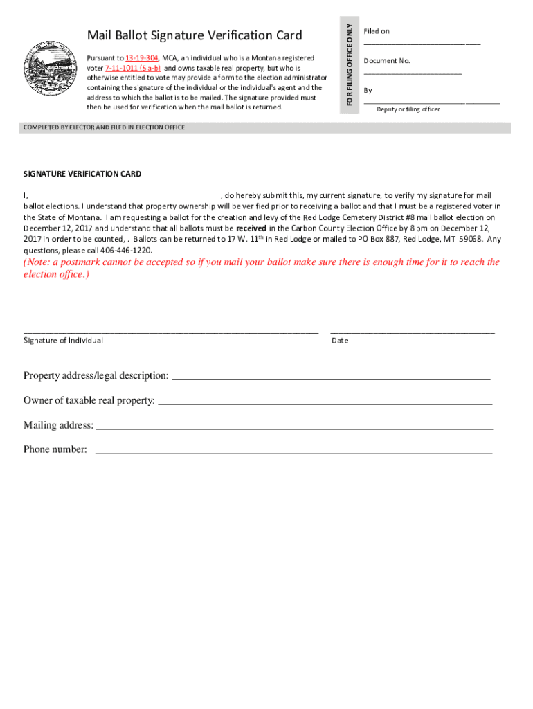 Fillable Online Mail Ballot Signature Verification Card - Carbon County ...