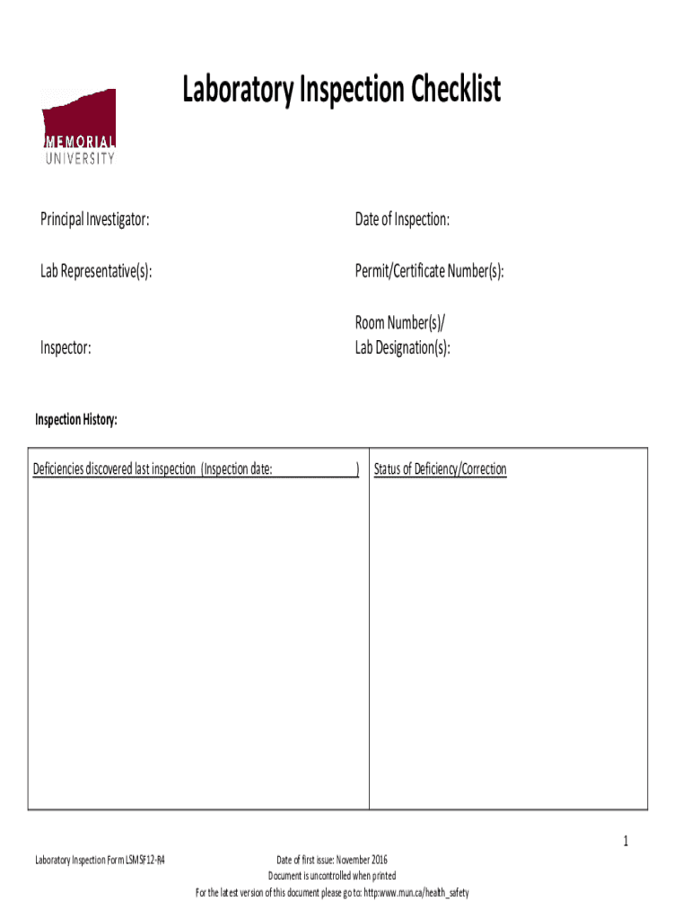 Fillable Online Laboratory Biosafety Compliance Inspection Checklist ...