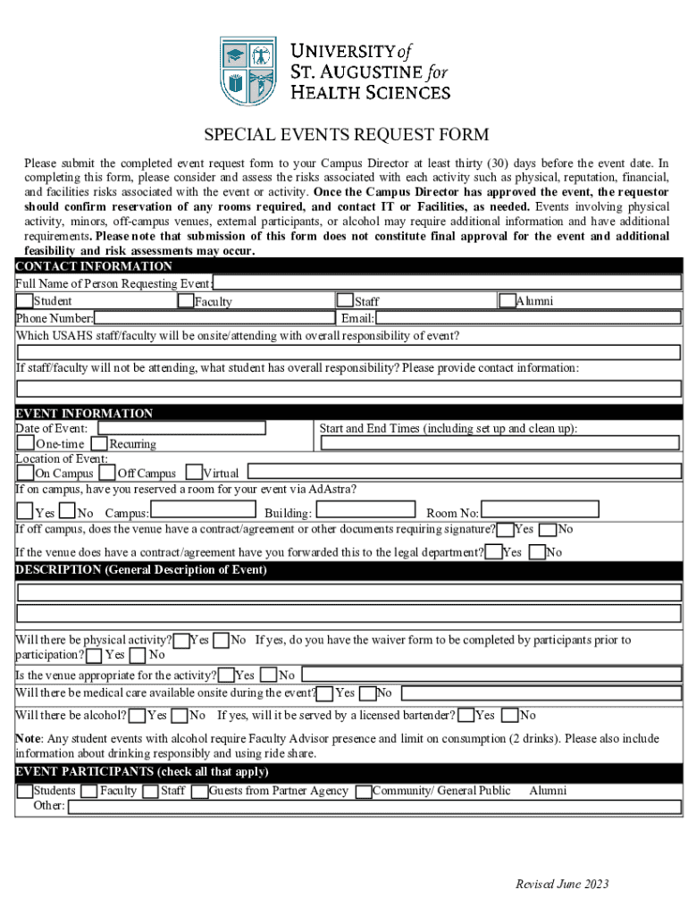 Fillable Online Special Event Request FormOffice of the University Registrar Fax Email Print ...