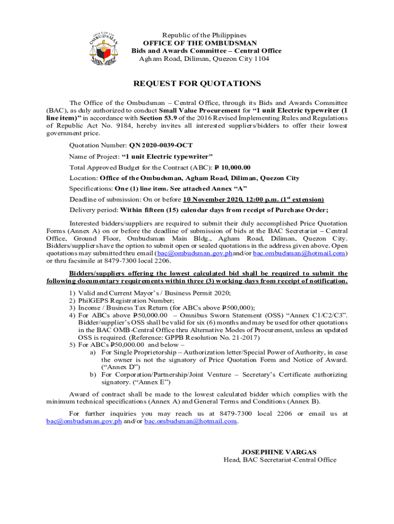 Fillable Online (BAC), as duly authorized to conduct Small Value ...