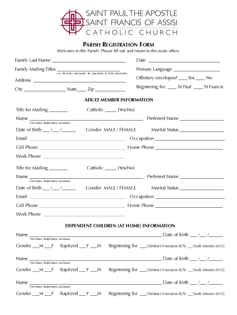 Fillable Online How do I register in the Parish? Fax Email Print ...