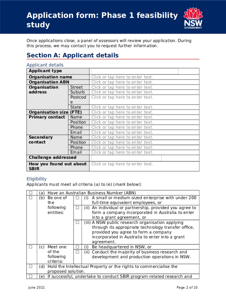 Application : Phase 1 feasibility study - NSW Chief Scientist Doc Template | pdfFiller