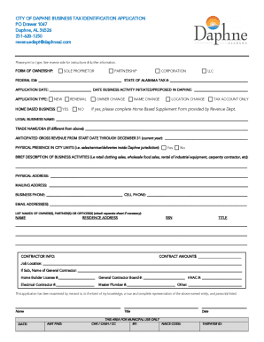 Fillable Online REVENUE Daphne Business Tax ID Application Apr2021 ...