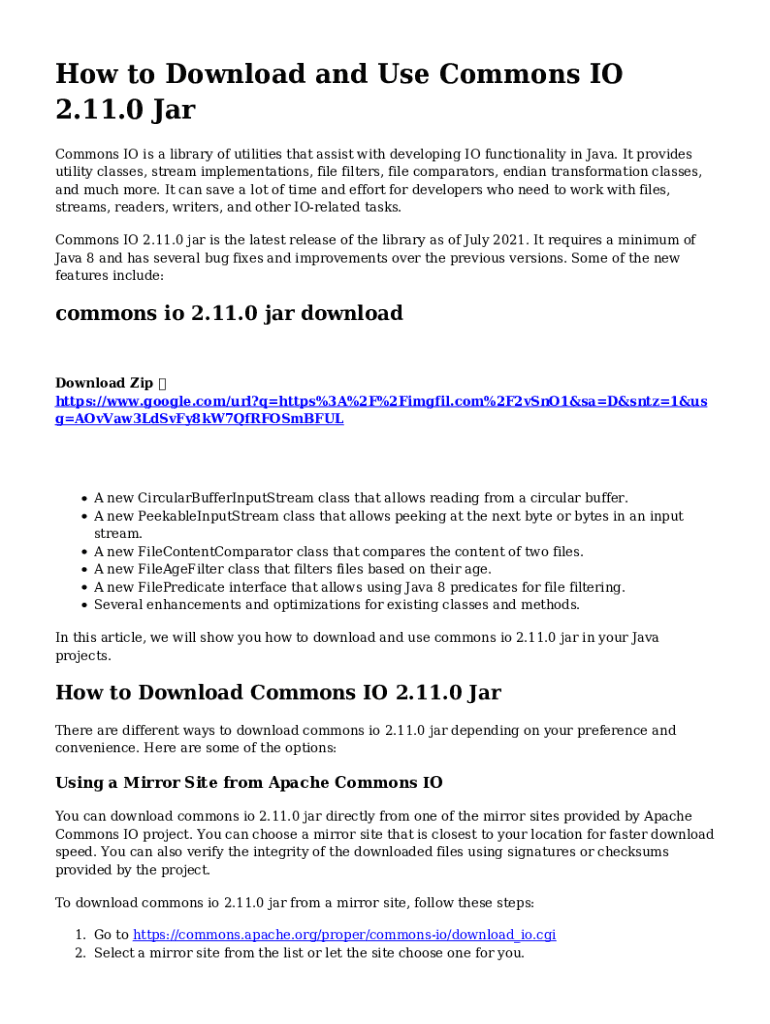 Fillable Online How to Download and Use Commons IO 2.11.0 Jar Fax Email Print - pdfFiller