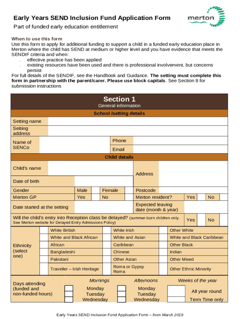 Early Years SEND Inclusion Fund Application Doc Template | pdfFiller