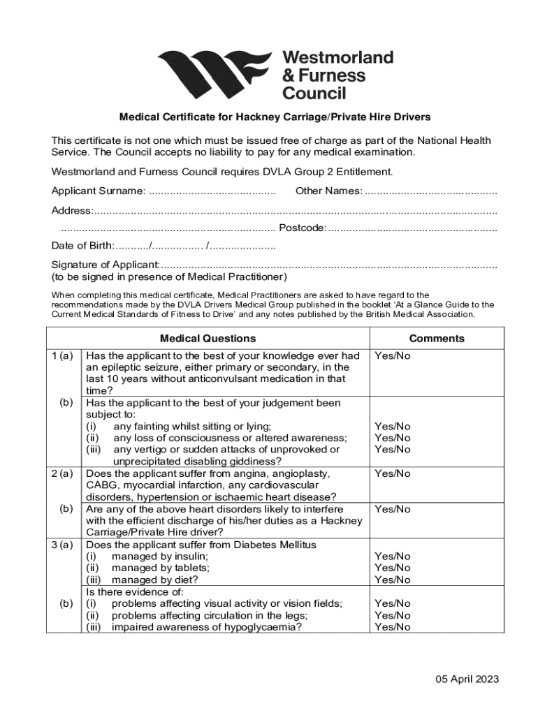 Fillable Online Driver's Medical Certificate. Driver's Medical ...