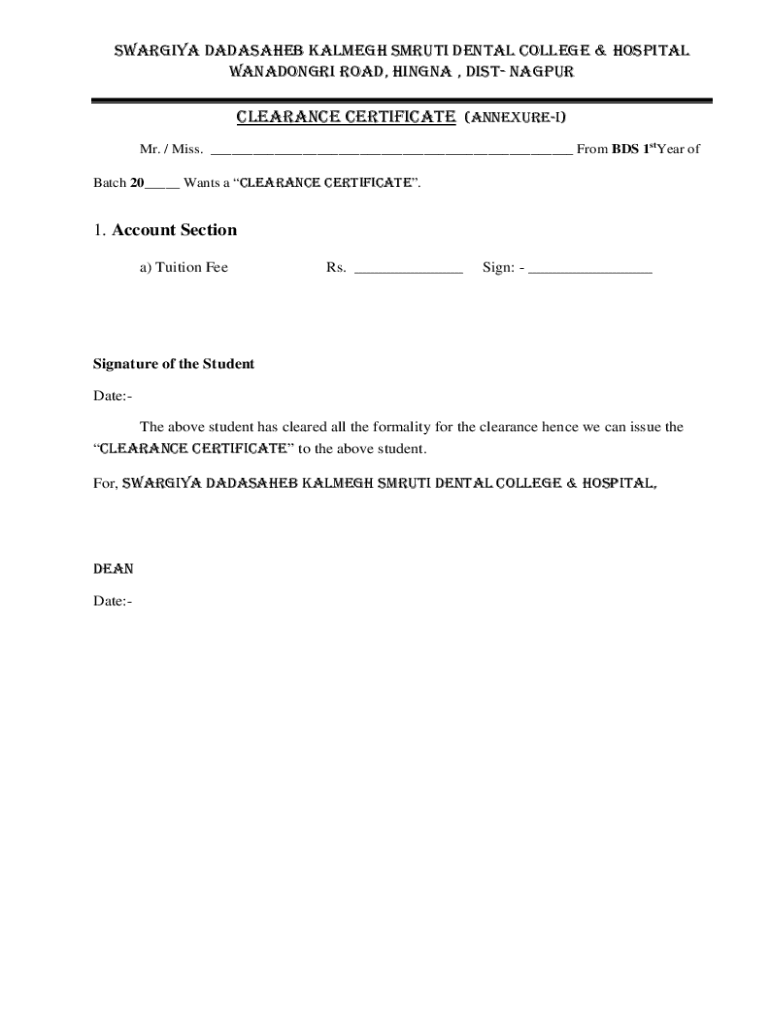 Fillable Online Swargiya Dadasaheb Kalmegh Smruti Dental College and ...