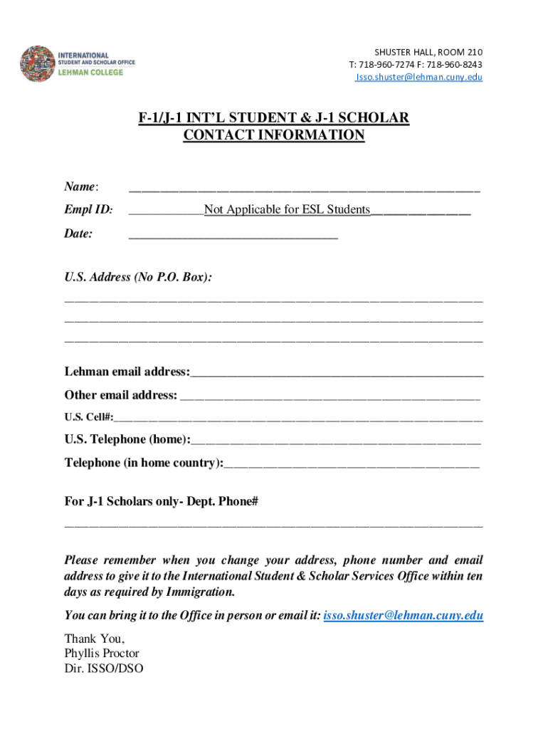 Fillable Online F-1/J-1 INT'L STUDENT & J-1 SCHOLAR ... Fax Email Print ...