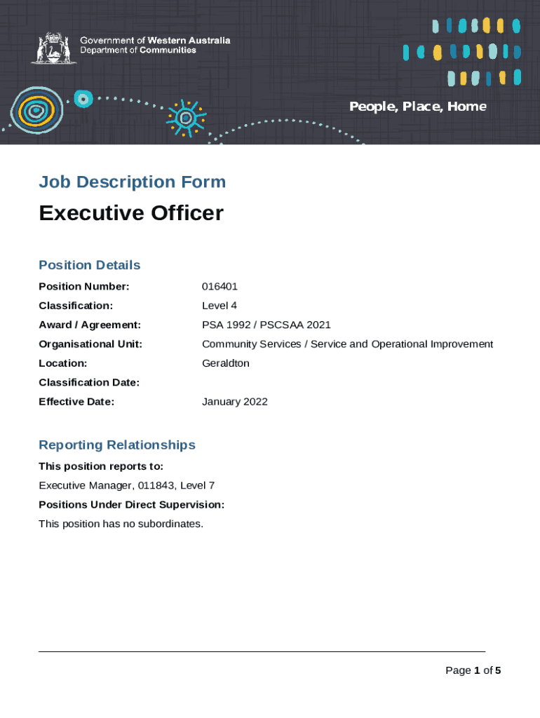 Job Description Executive Officer Position Details Doc Template | pdfFiller