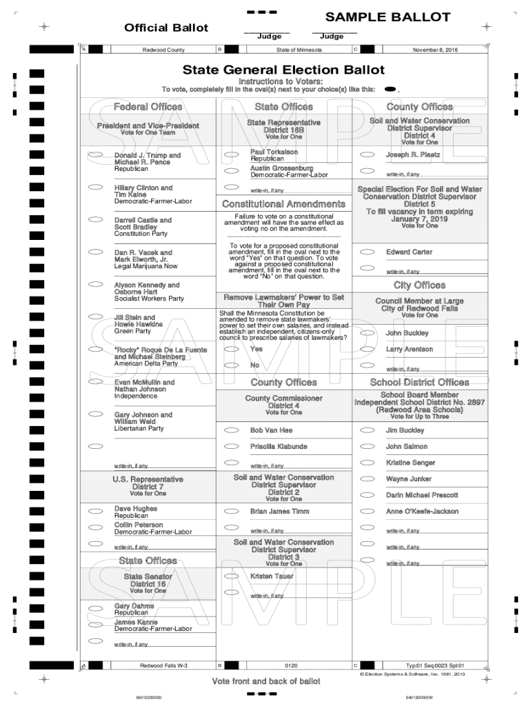 Fillable Online State General Election Ballot Mower County, Minnesota ...