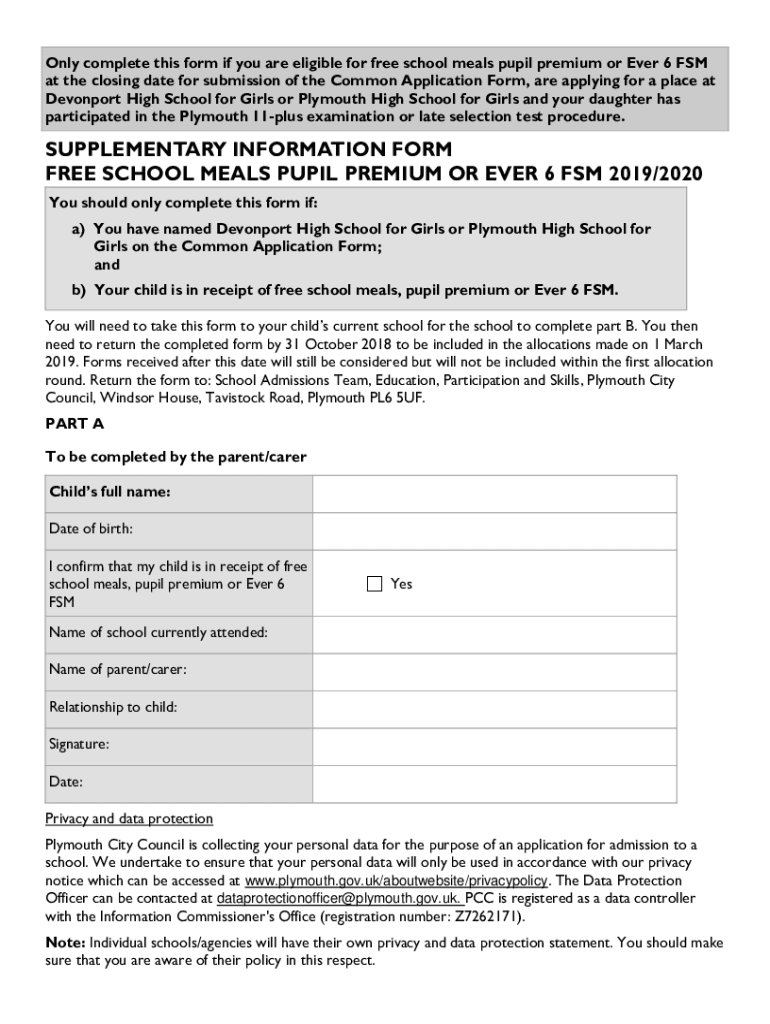 Fillable Online SUPPLEMENTARY INFORMATION FORM FREE SCHOOL ... Fax ...