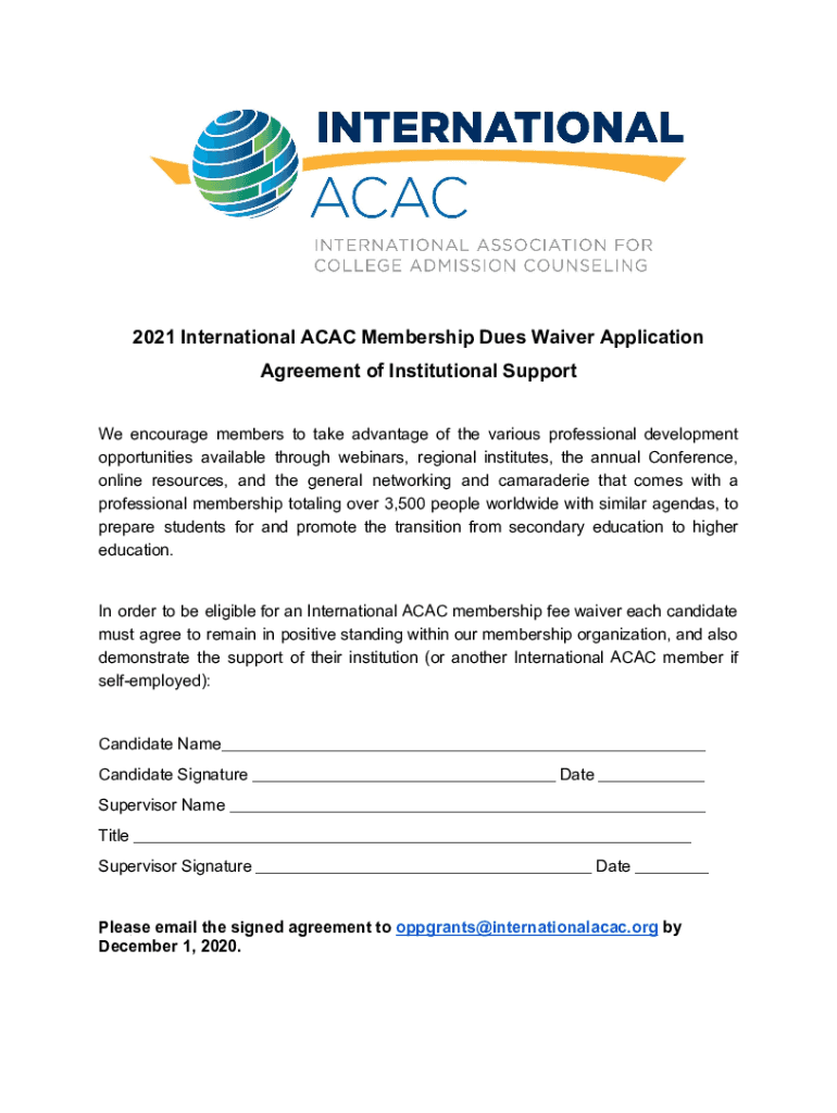 Fillable Online International ACAC Membership Dues Waivers Fax Email ...