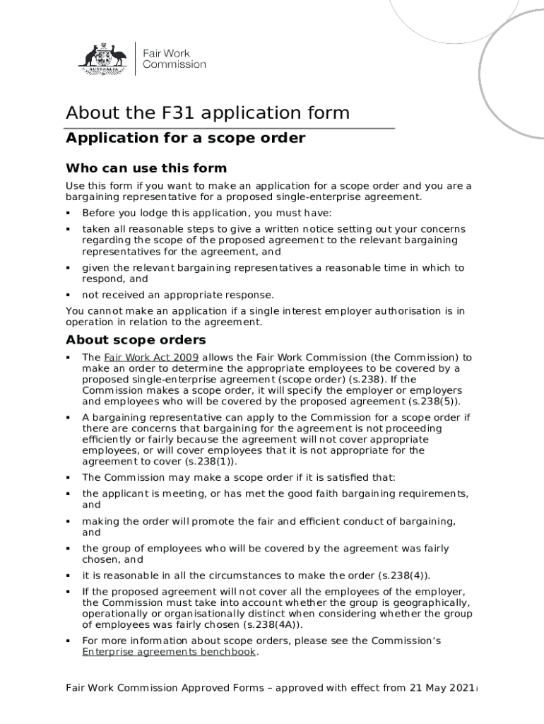 F31Application for a scope order Doc Template | pdfFiller