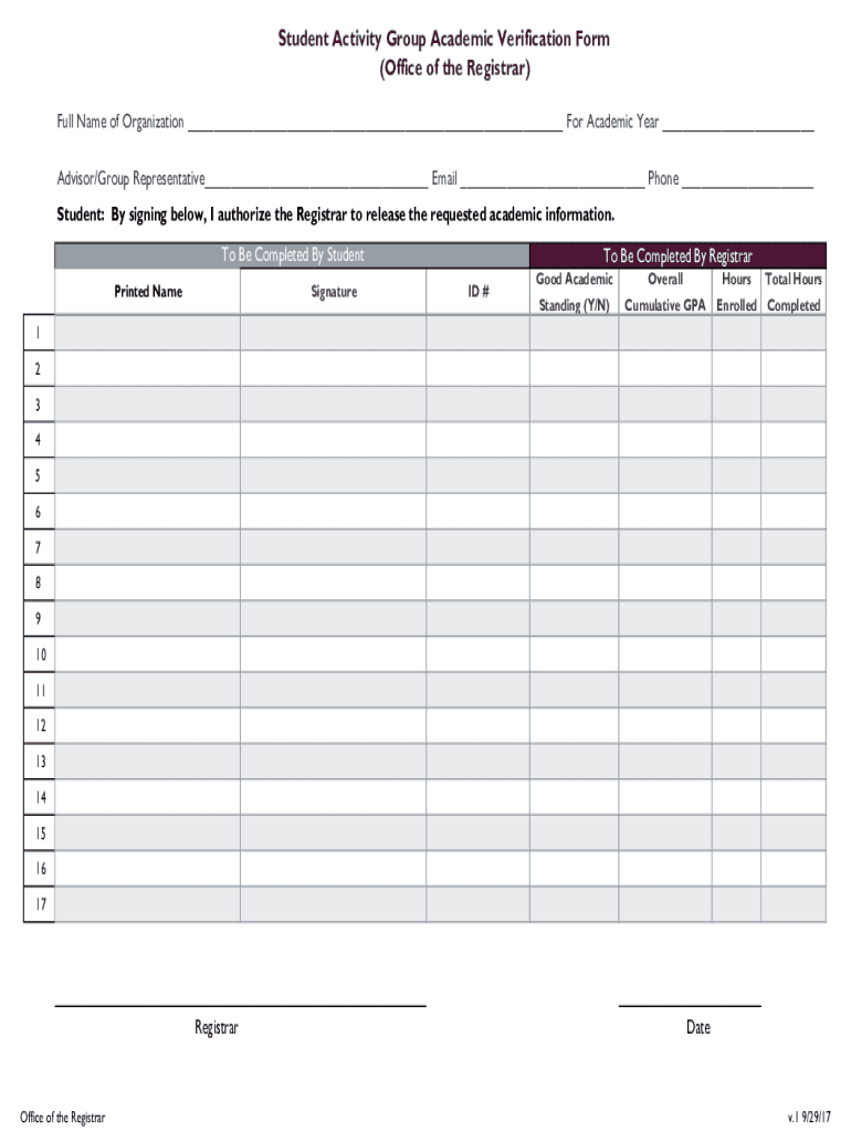 Fillable Online Student Activities Group Academic Verification Form (002).xlsx Fax Email Print ...