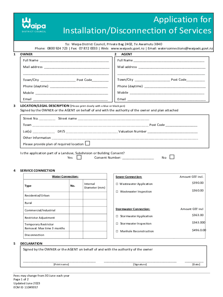 Fillable Online Application for installation/disconnection of utility ...