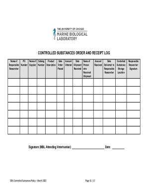 Fillable Online order/receipt log for schedules iii - v controlled ...