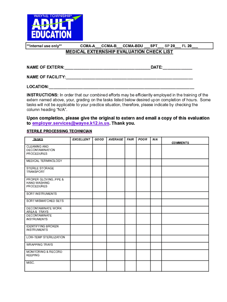 Fillable Online medical externship evaluation check list Fax Email ...