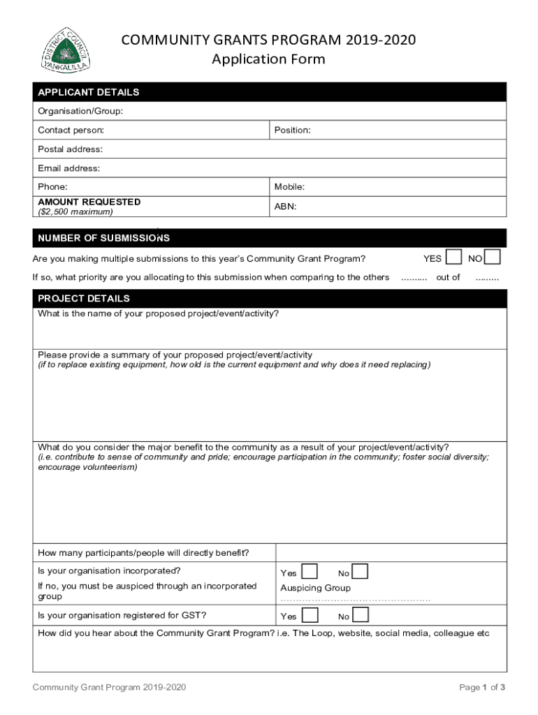 Fillable Online 2019-2020 Community Grants Application Form Fax Email Print - pdfFiller