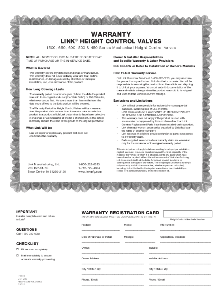 Remplissable En Ligne Hadley Height Control and Leveling Control Valves ...