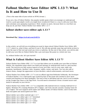 Fillable Online Question Is there a Save Editor for Fallout Shelter on ...