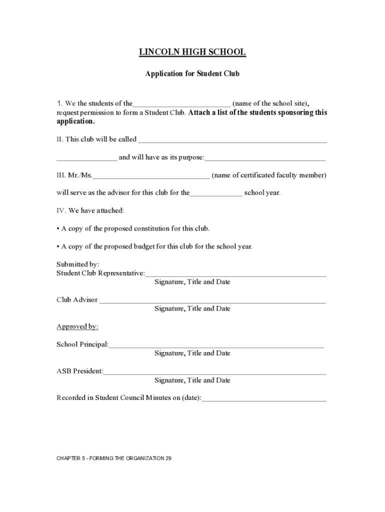 Fillable Online APPLICATION FOR STUDENT CLUB.doc Fax Email Print ...