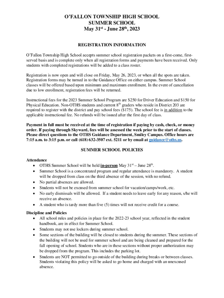 Fillable Online O'FALLON TOWNSHIP HIGH SCHOOL SUMMER ... Fax Email ...