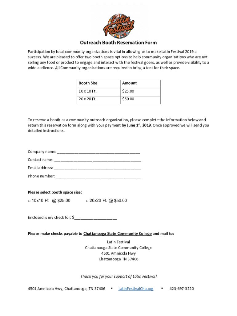 Fillable Online Outreach Booth Reservation Form Fax Email Print - pdfFiller