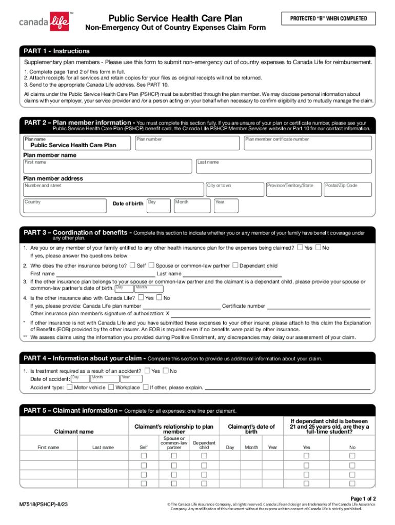 Fillable Online Public Service Health Care Plan - Non-Emergency Out of ...