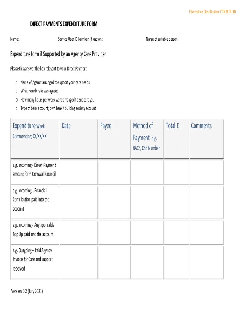 Fillable Online Direct Payments Expenditure Form Fax Email Print - pdfFiller