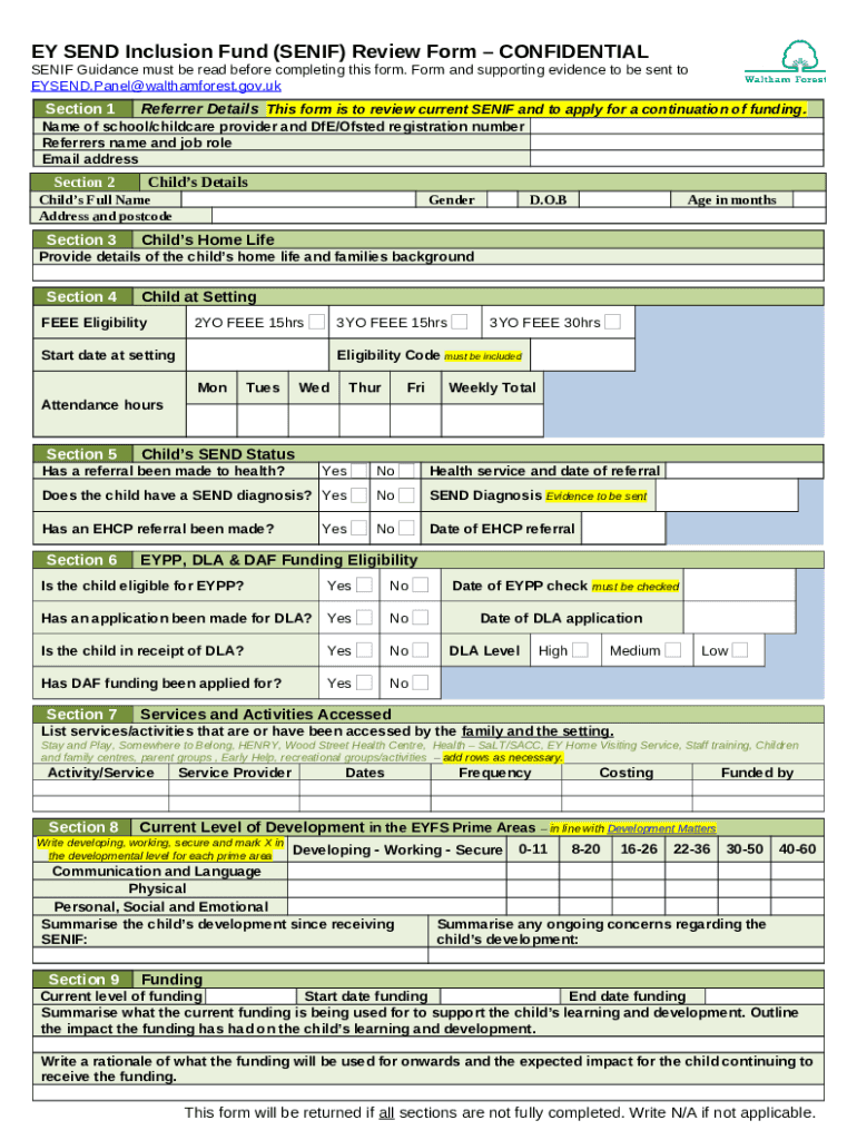 Early Years SEND Inclusion Fund (SENDIF) Application ... Doc Template ...