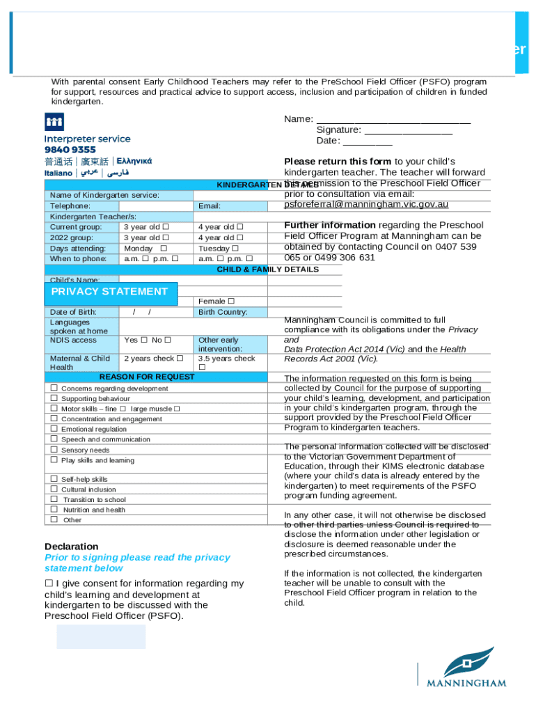 Kindergarten Consultation with the PSFO Doc Template | pdfFiller