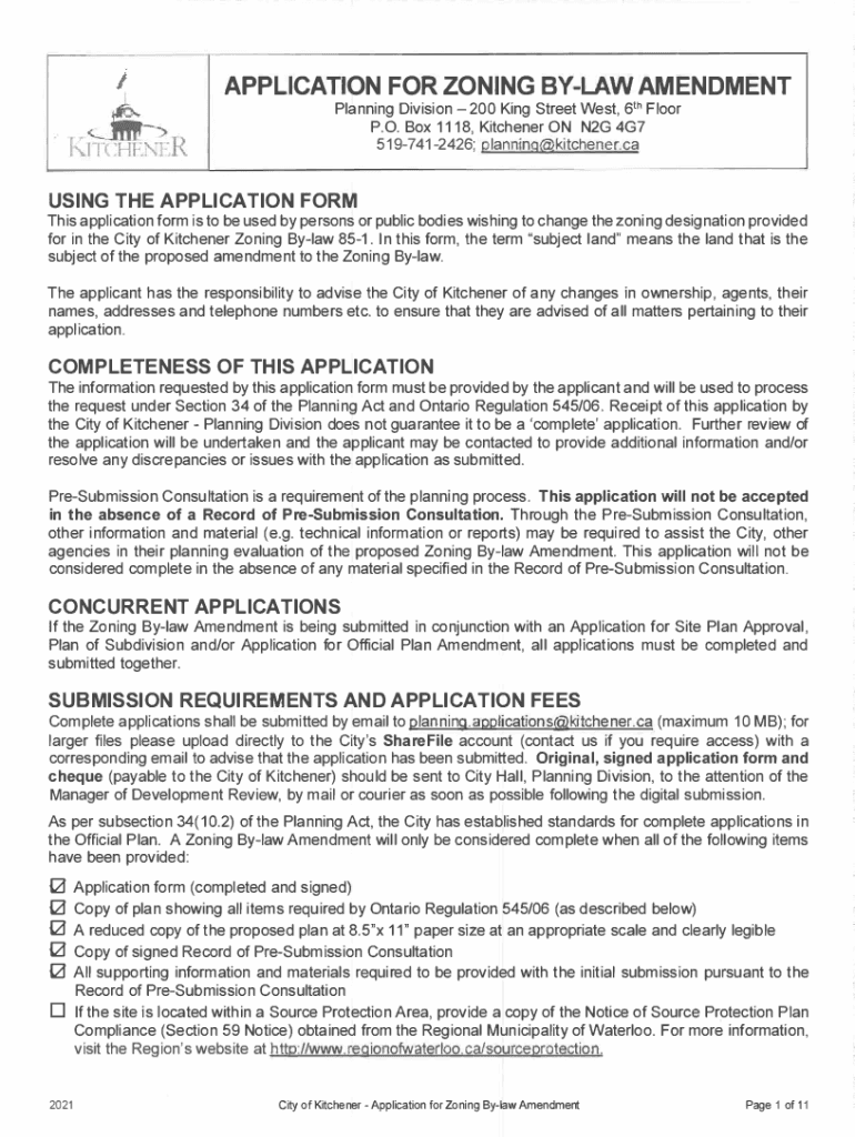 Fillable Online Application for Zoning By-Law Amendment (revised 01/18 ...