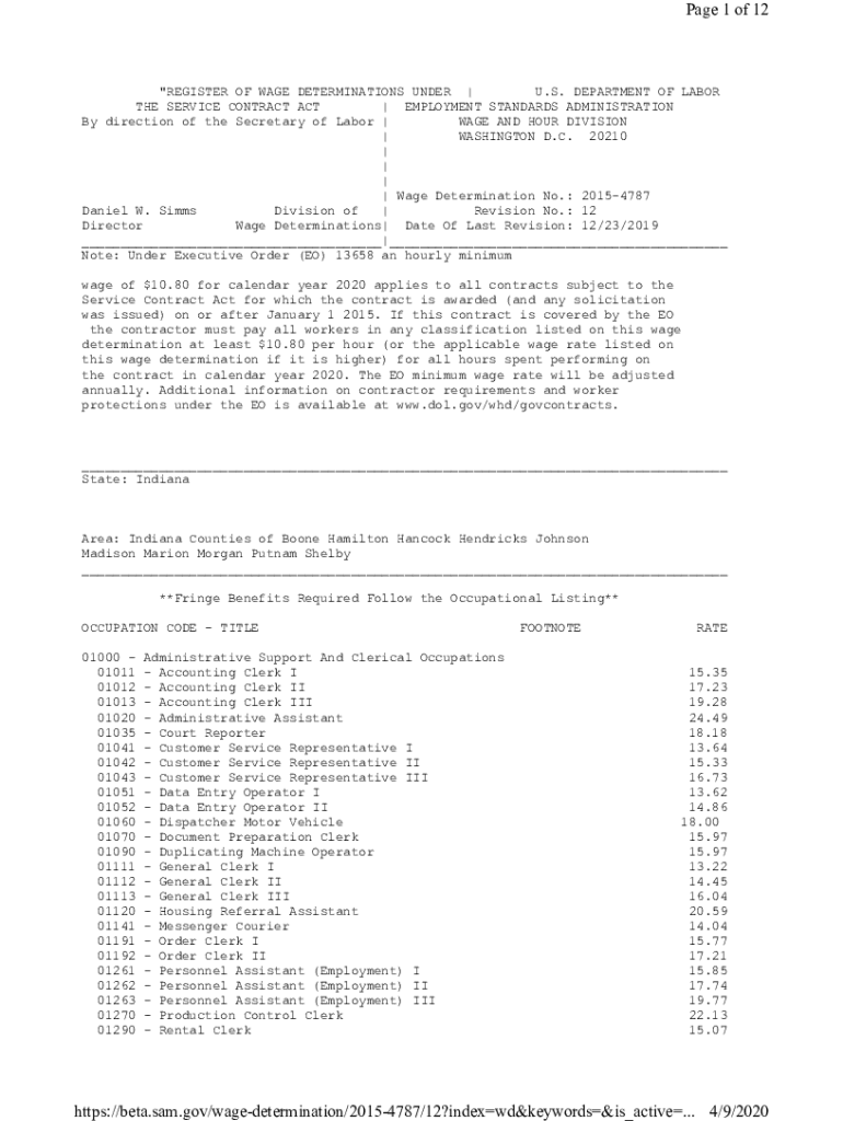 Fillable Online the contractor must pay all workers in any classification listed on this wage ...