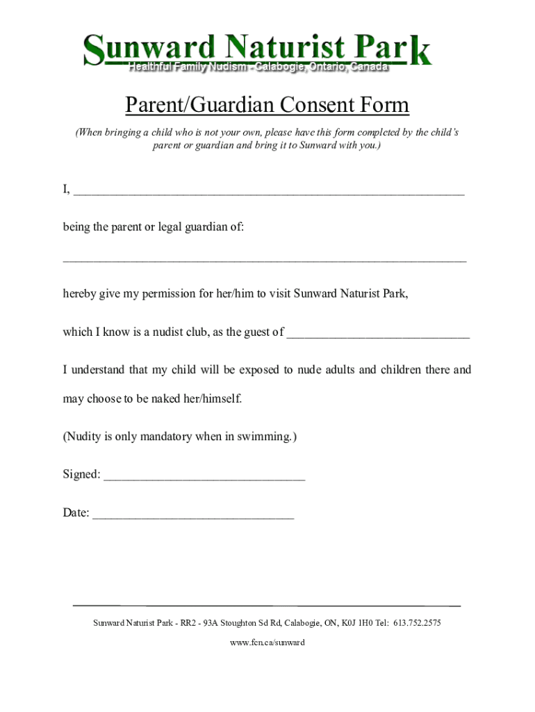 Fillable Online Parent Guardian Consent for their child to attend a ...