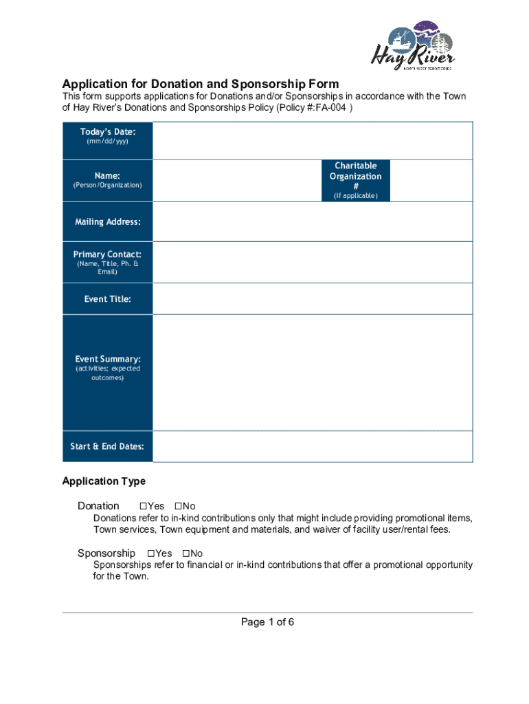 Fillable Online Sponsor Donation Form Template Fax Email Print - pdfFiller