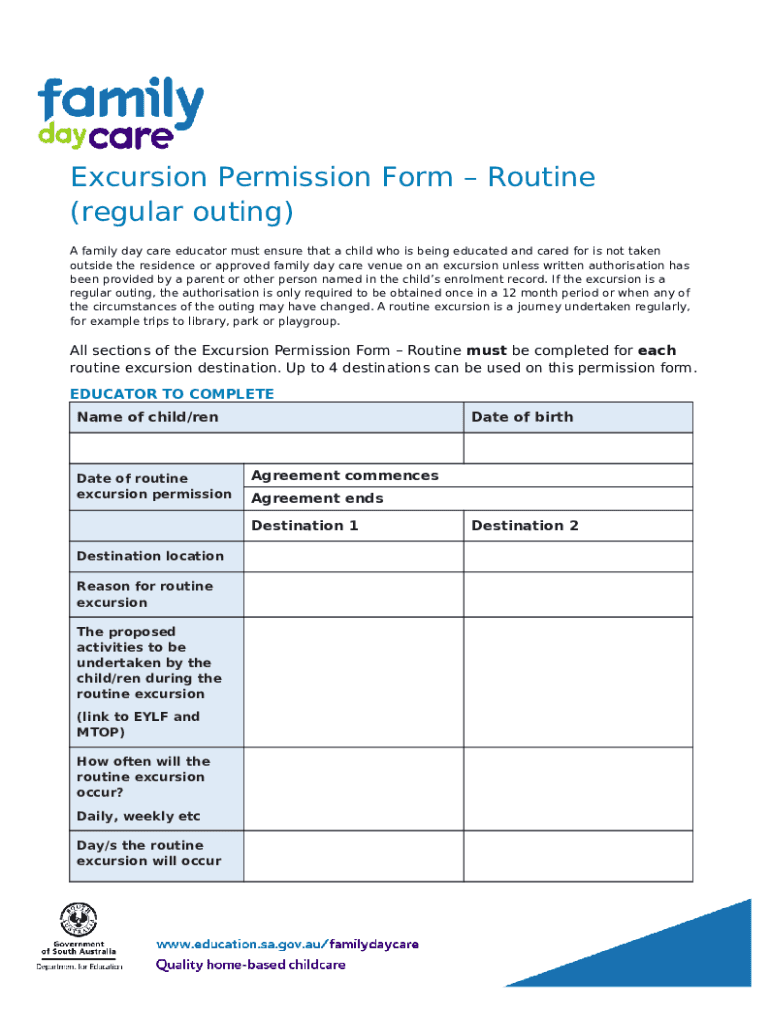 Excursion Permission - Routine (regular outing) Doc Template | pdfFiller